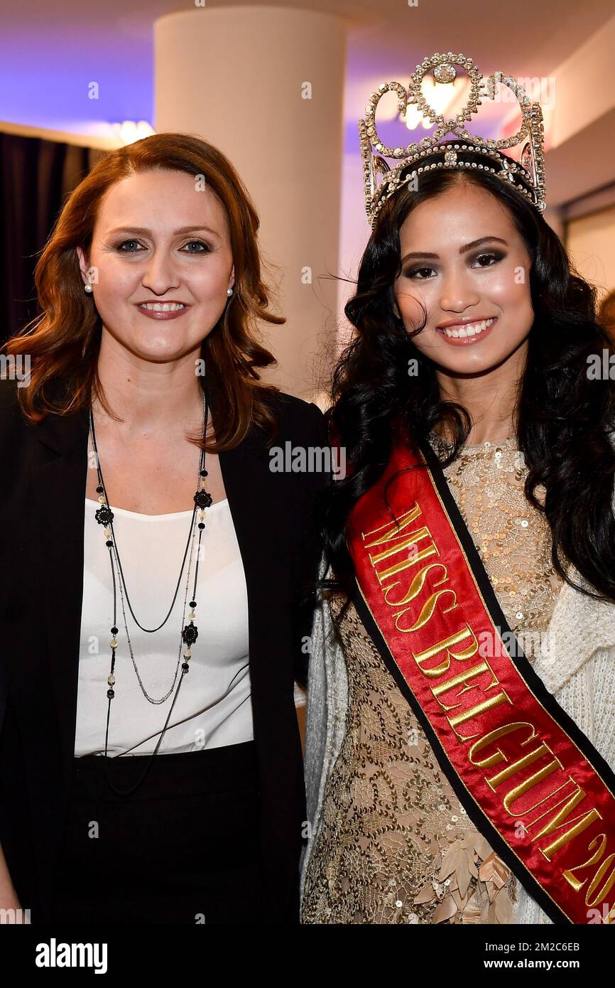 Open Vld chairwoman Gwendolyn Rutten and Miss Belgium 2018, Angeline ...