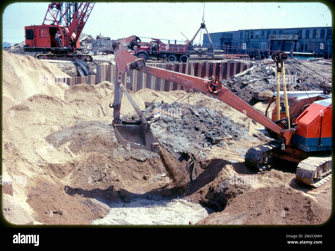 Construction site, Boston , Construction, Steam shovels. Edmund L. Mitchell Collection Stock ...
