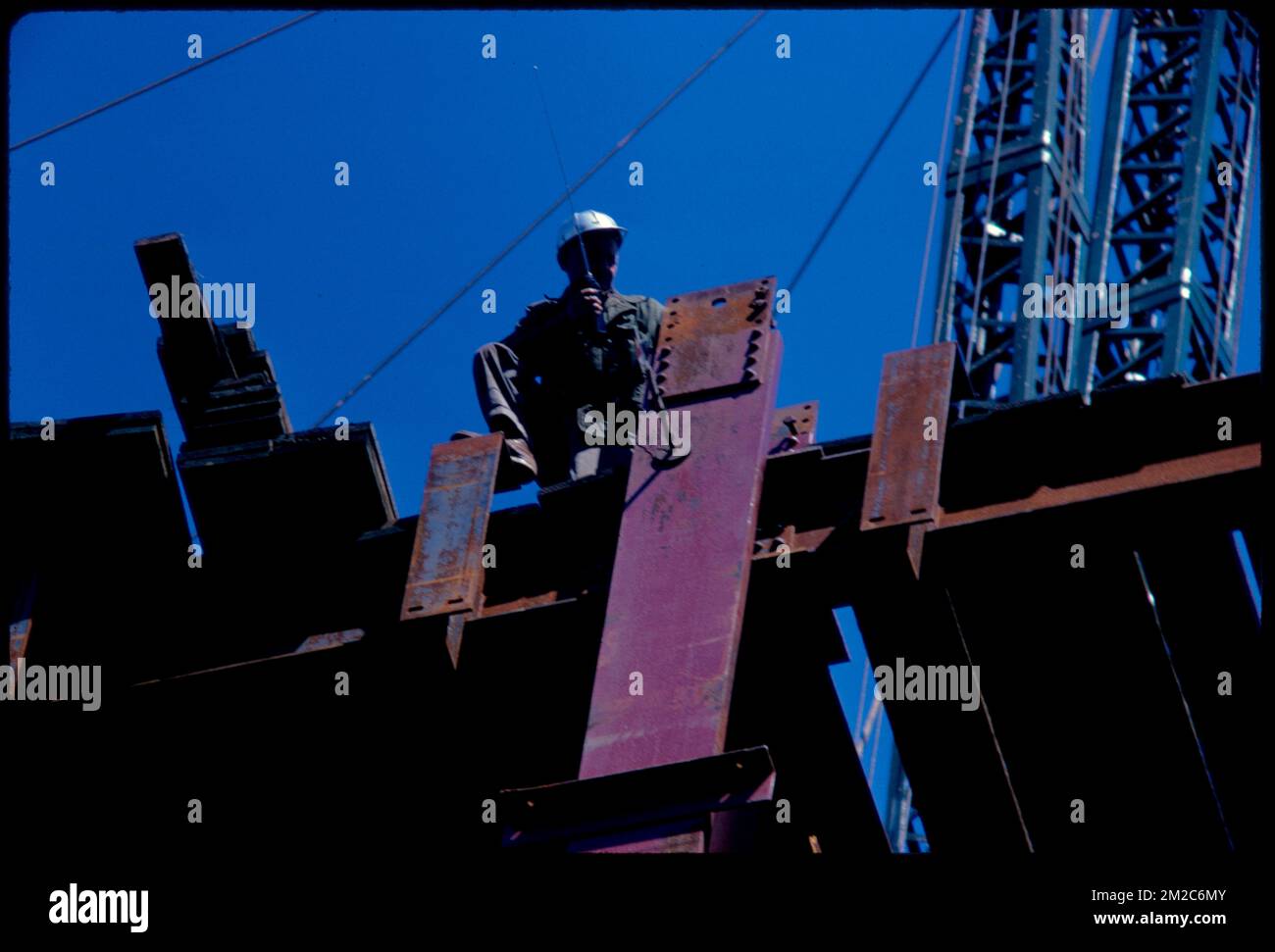 Construction worker on steel frame of building, Boston , Construction ...