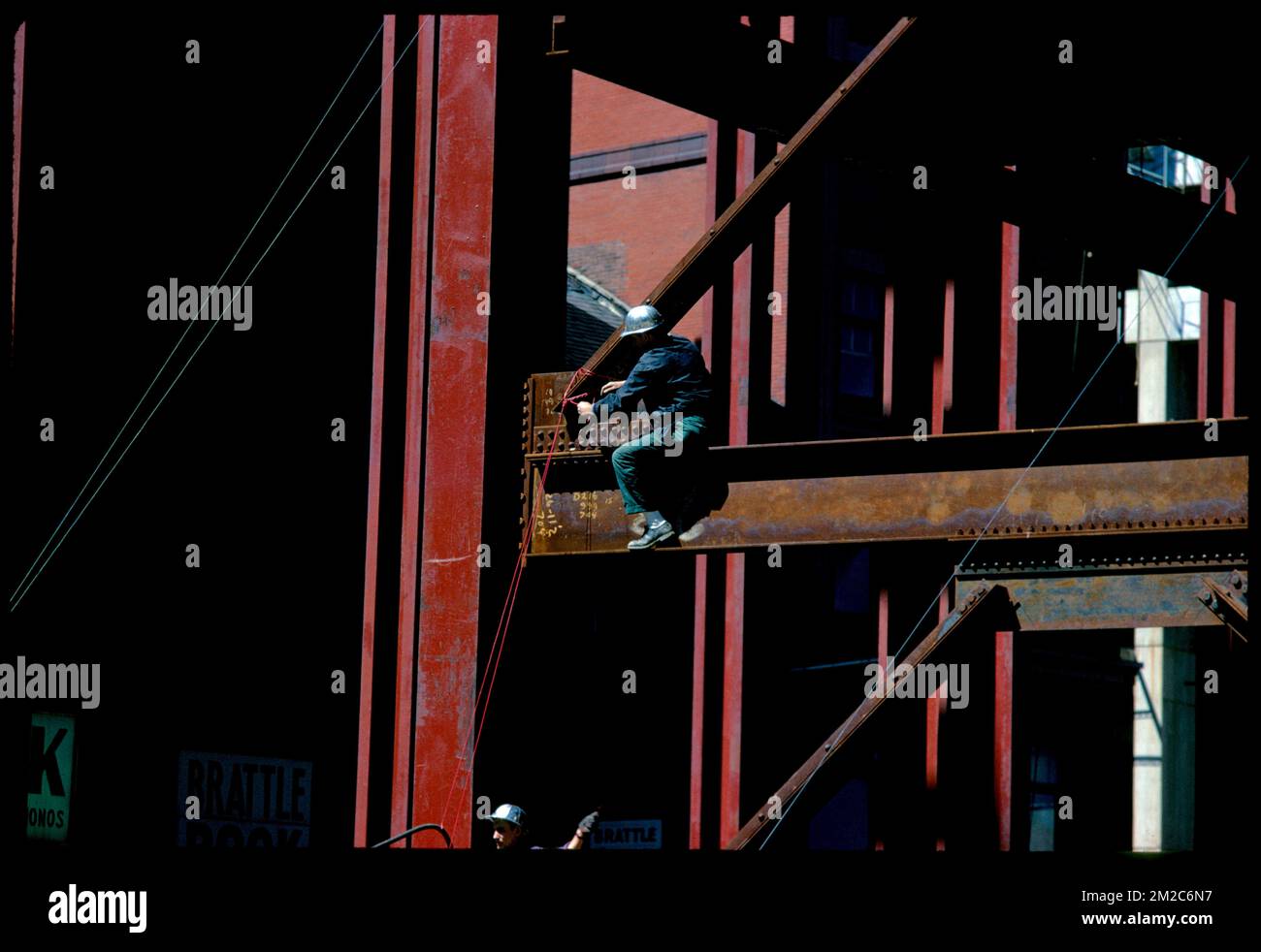Construction worker on steel frame of building, Boston , Construction ...