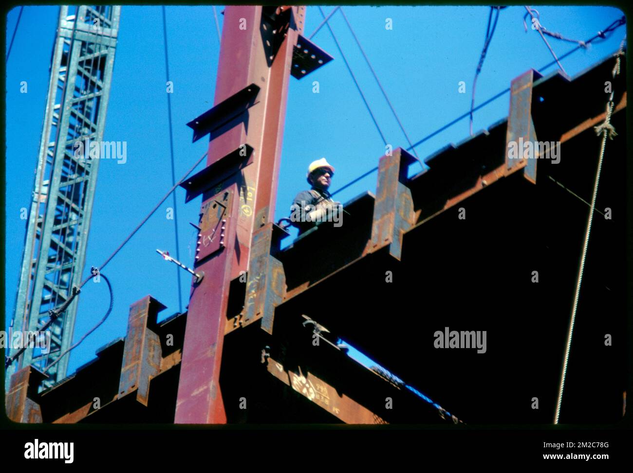 Construction worker on steel frame of building, Boston , Construction ...