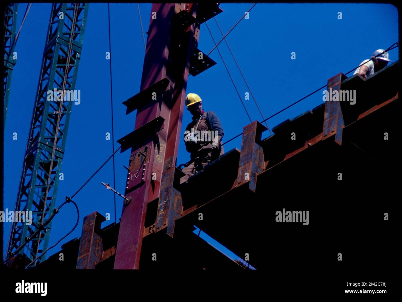 Construction worker on steel frame of building, Boston , Construction ...