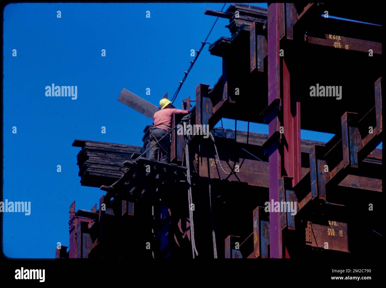 Construction worker on steel frame of building, Boston , Construction ...