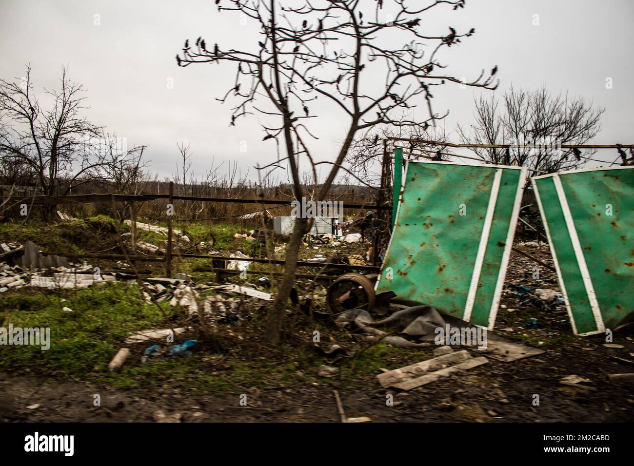 Cityscape of the destroyed village of Terny in the Donbass in Ukraine ...