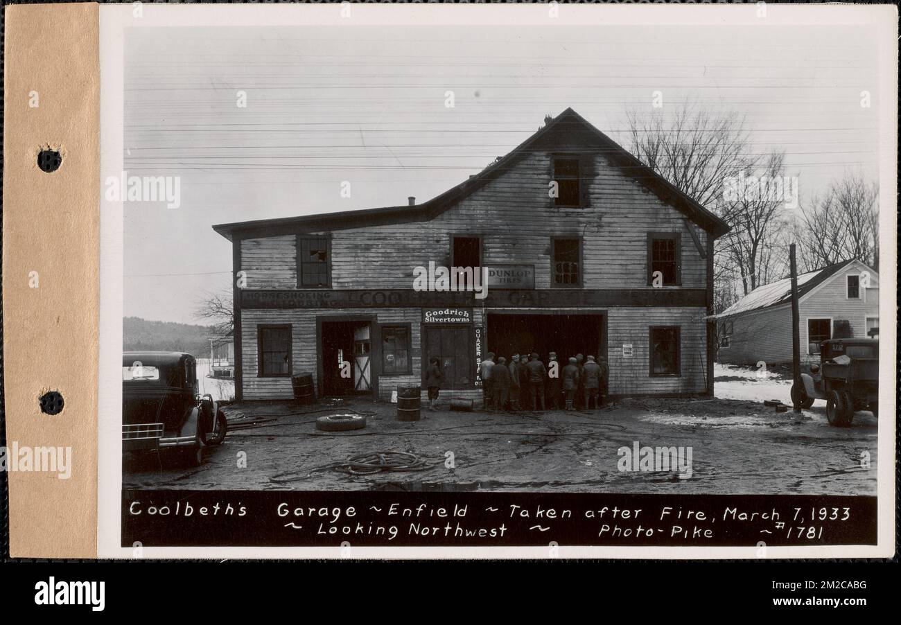 Coolbeth's Garage, looking northwest, taken after fire, Enfield, Mass ...