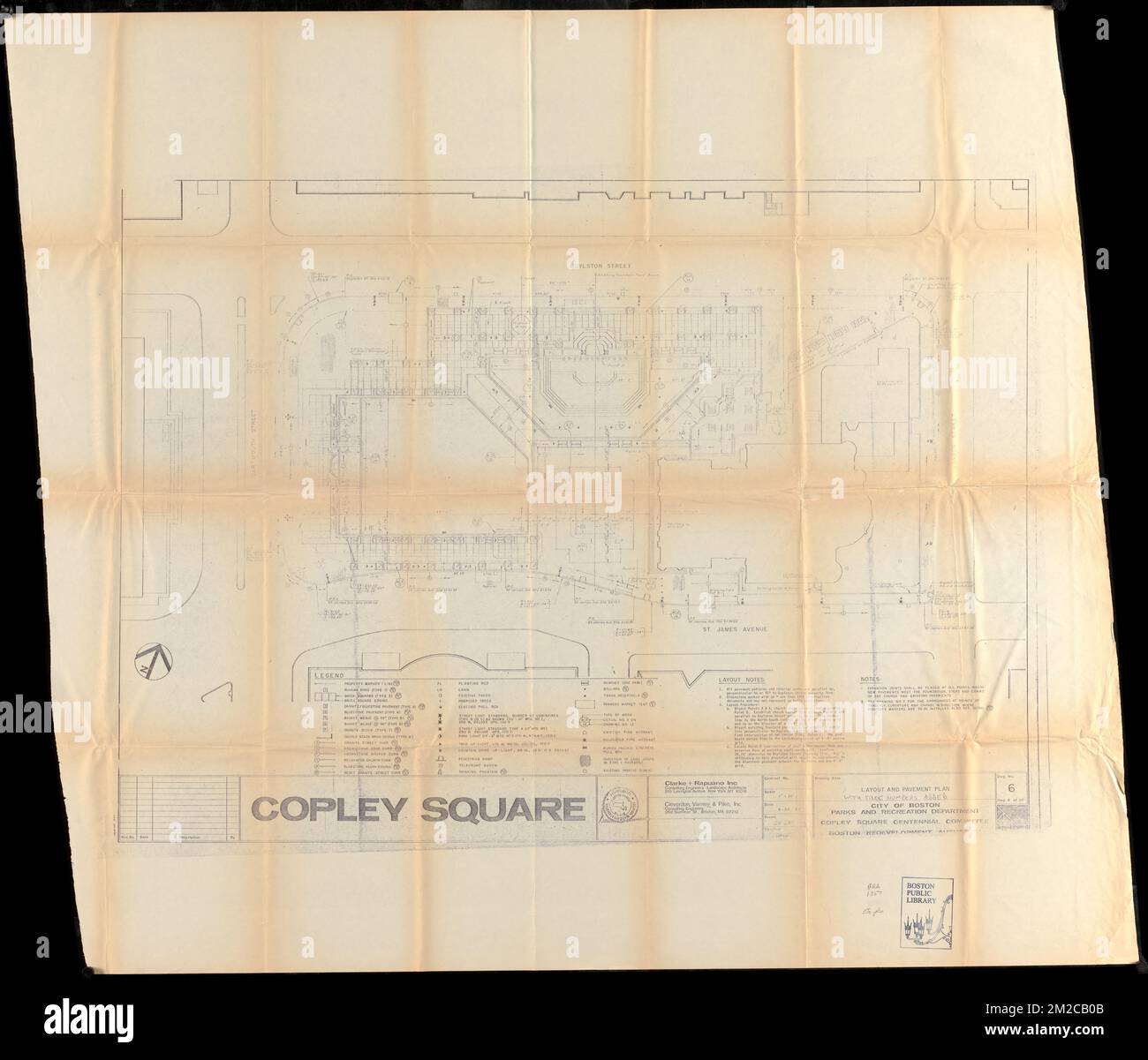 Copley Square : layout and pavement plan with tree numbers added ...