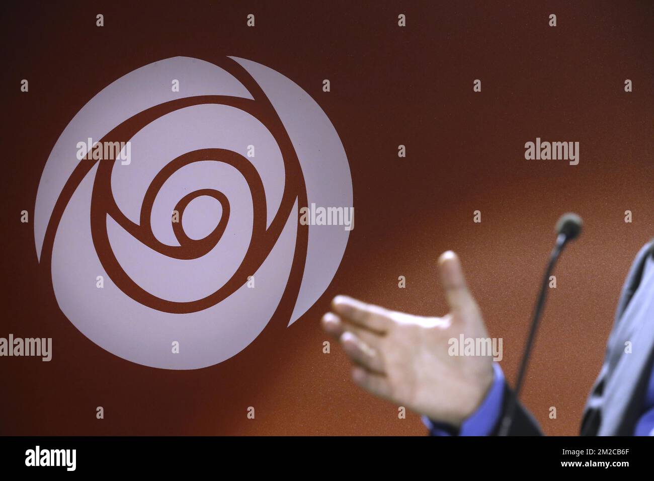 Sp.a logo pictured during the new year's reception of Flemish socialist ...