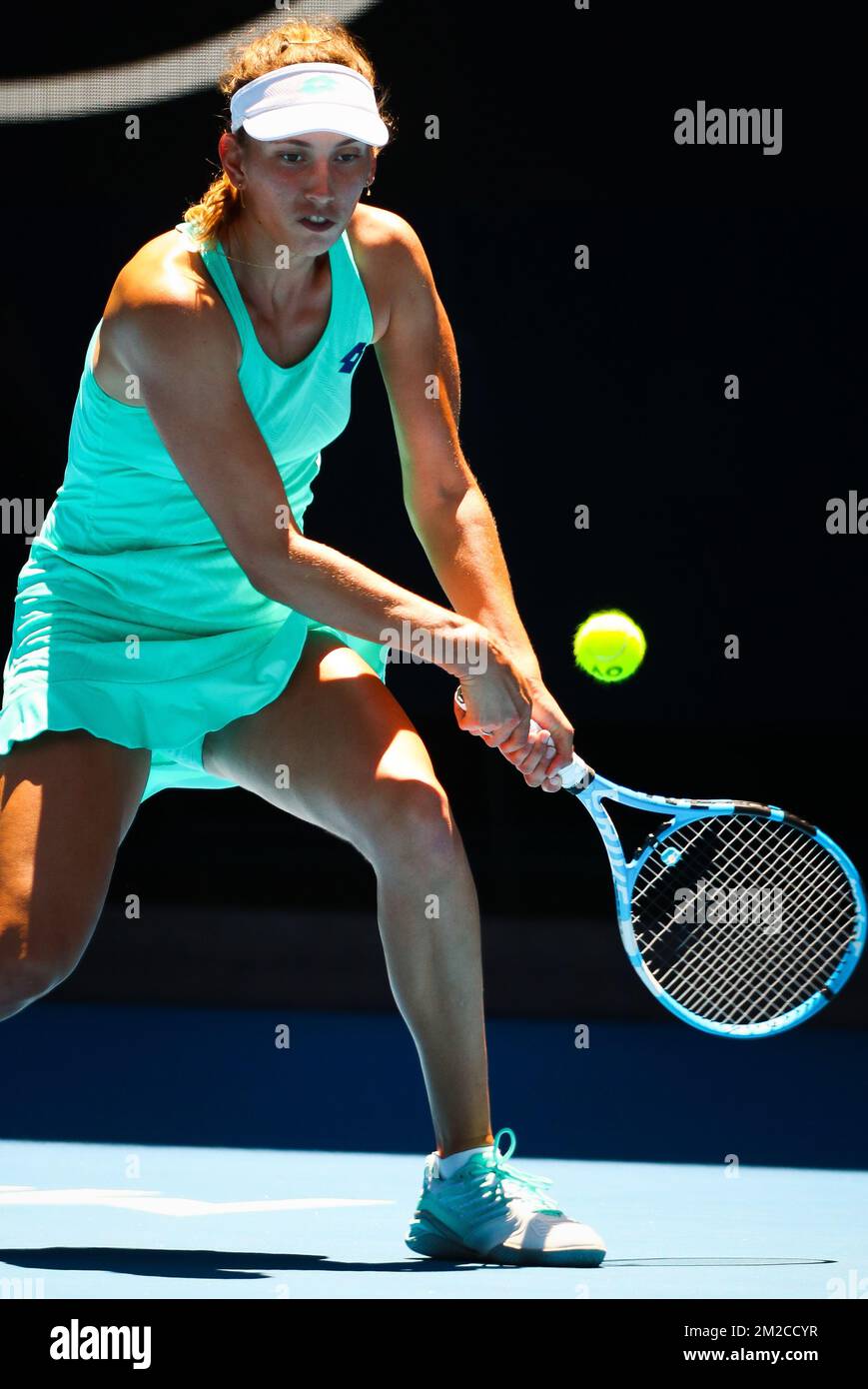 Belgian Elise Mertens (WTA 37) in action during the tennis match ...