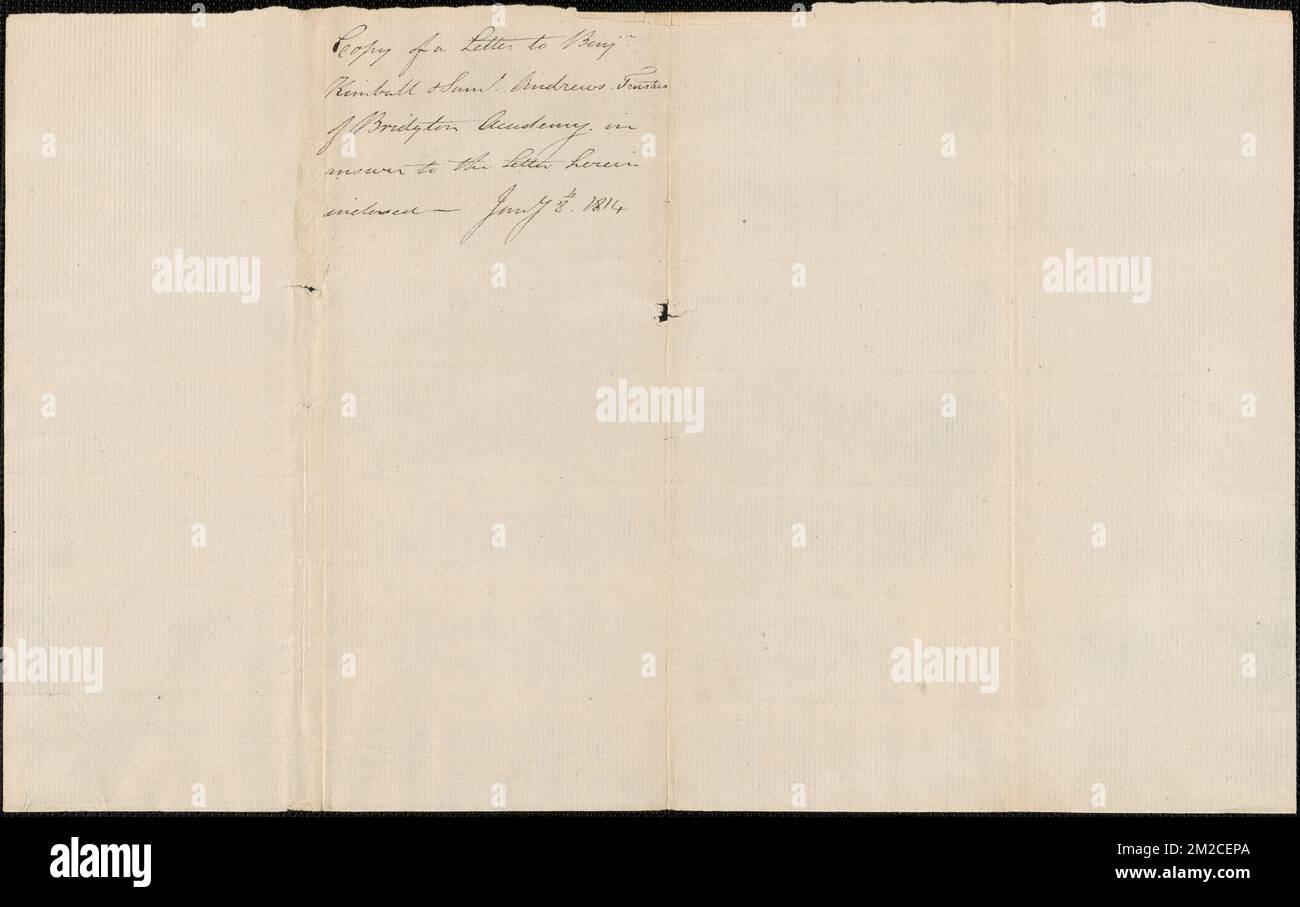Copy of Letter from William Smith to Benjamin Kimball and Samuel ...