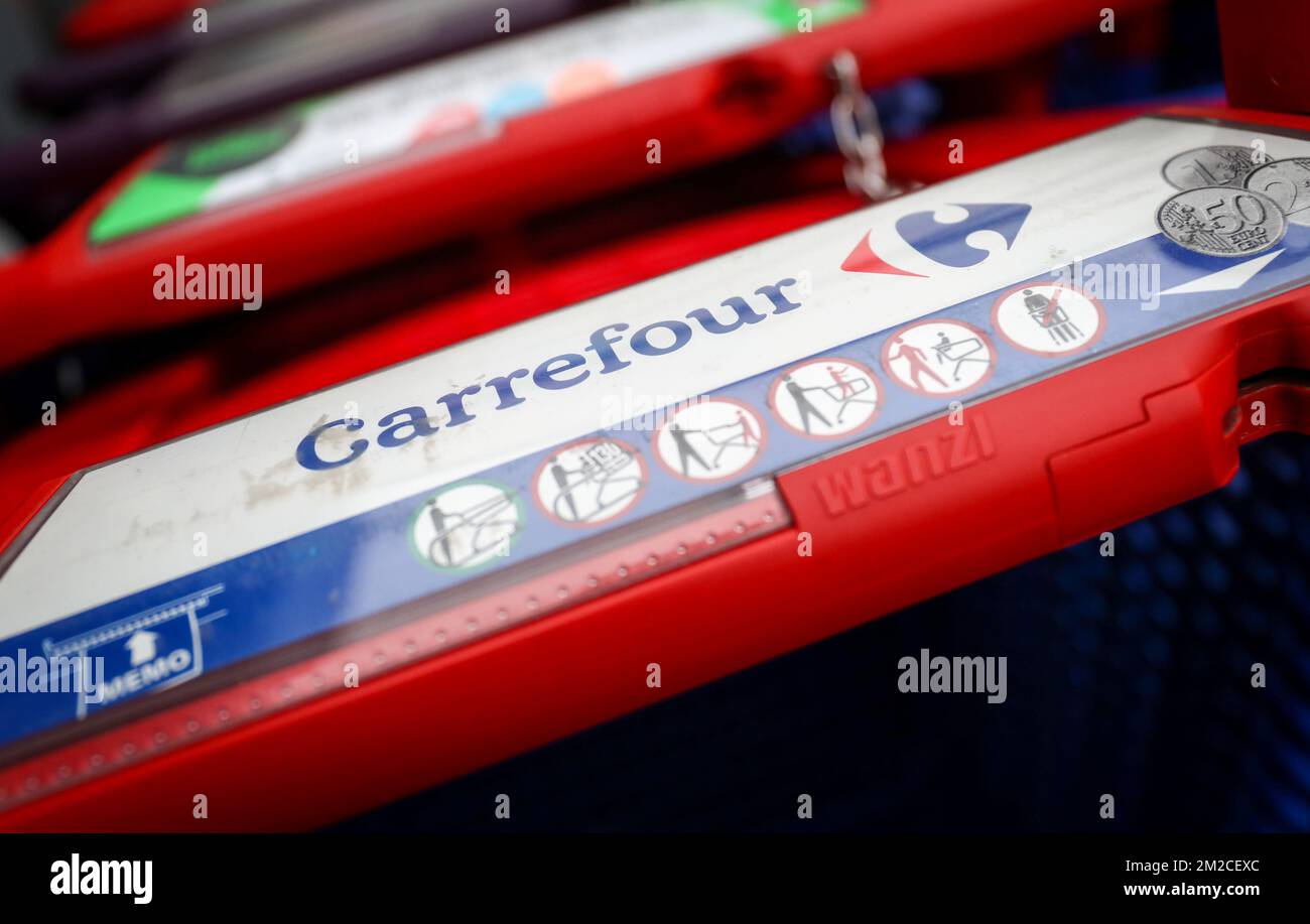 Illustration picture shows the logo on shopping trolley (cart) at Evere ...