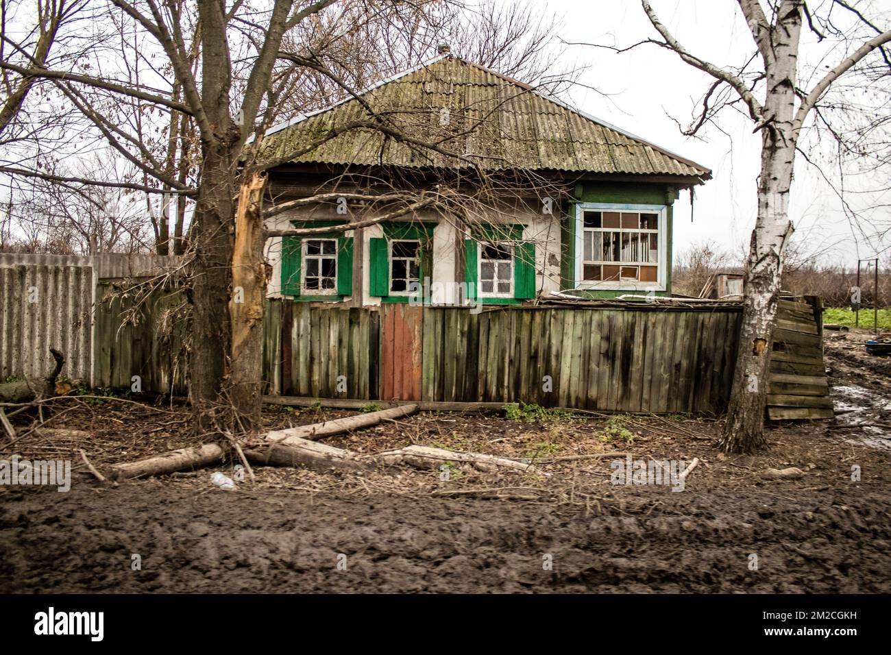 Cityscape of the destroyed village of Terny in the Donbass in Ukraine ...