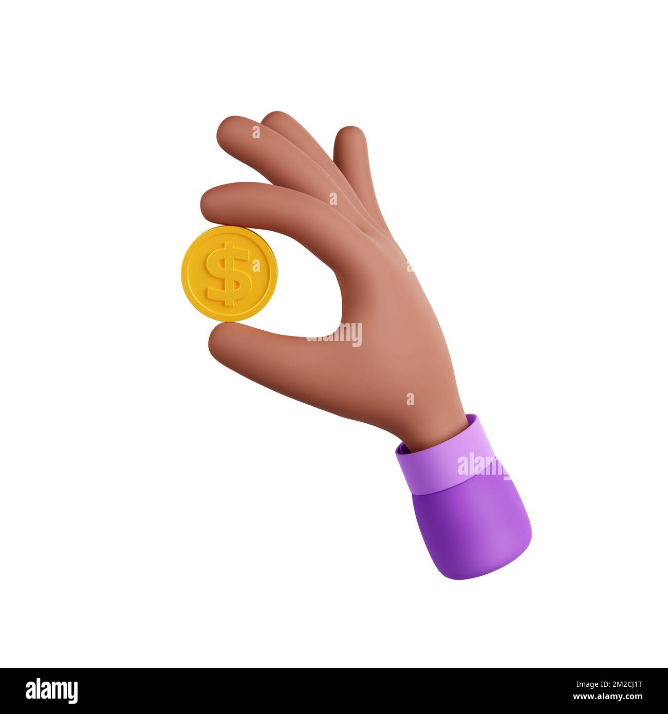 3d render black hand holding golden coin between fingers isolated on ...
