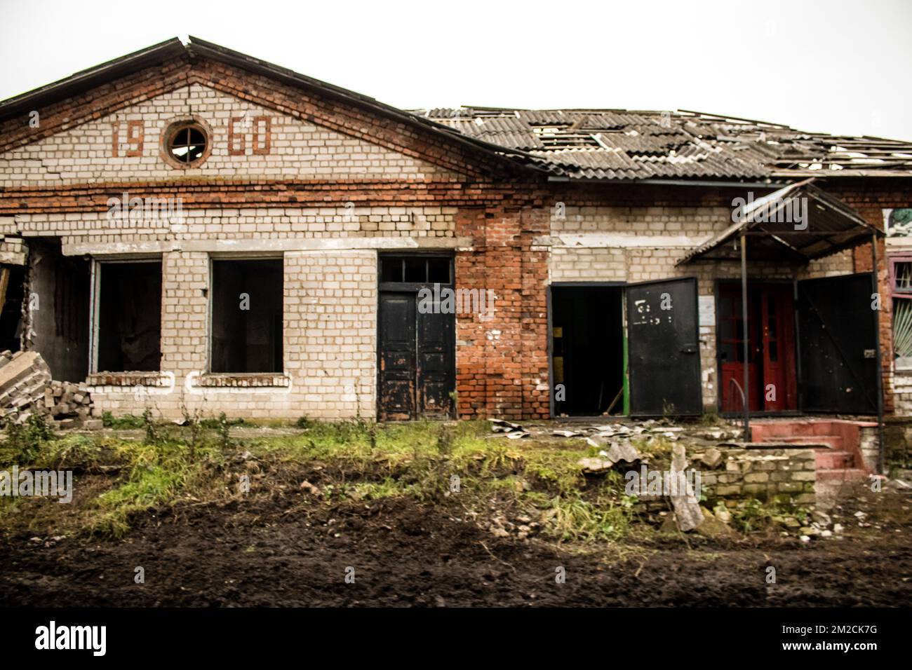 Cityscape of the destroyed village of Terny in the Donbass in Ukraine ...