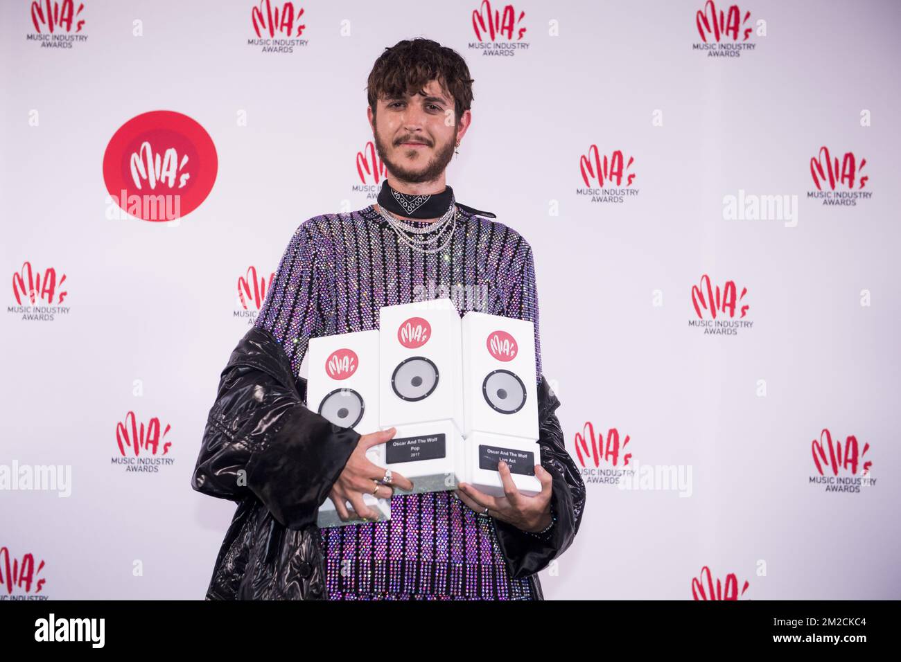 Artist Max Colombie aka Oscar and the Wolf with his awards at the ...