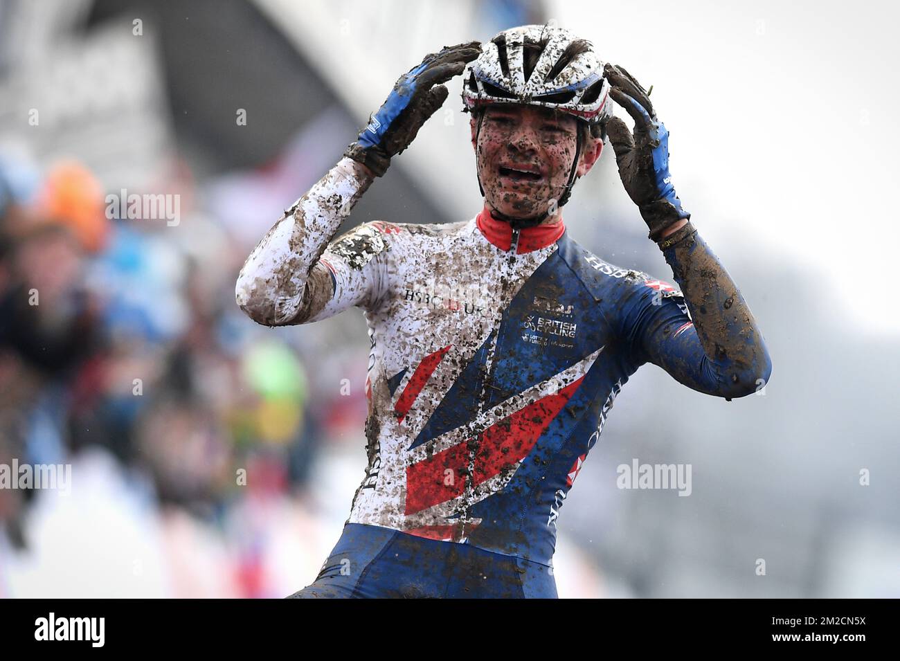British Ben Tullet celebrates as he crosses the finish line to win the ...