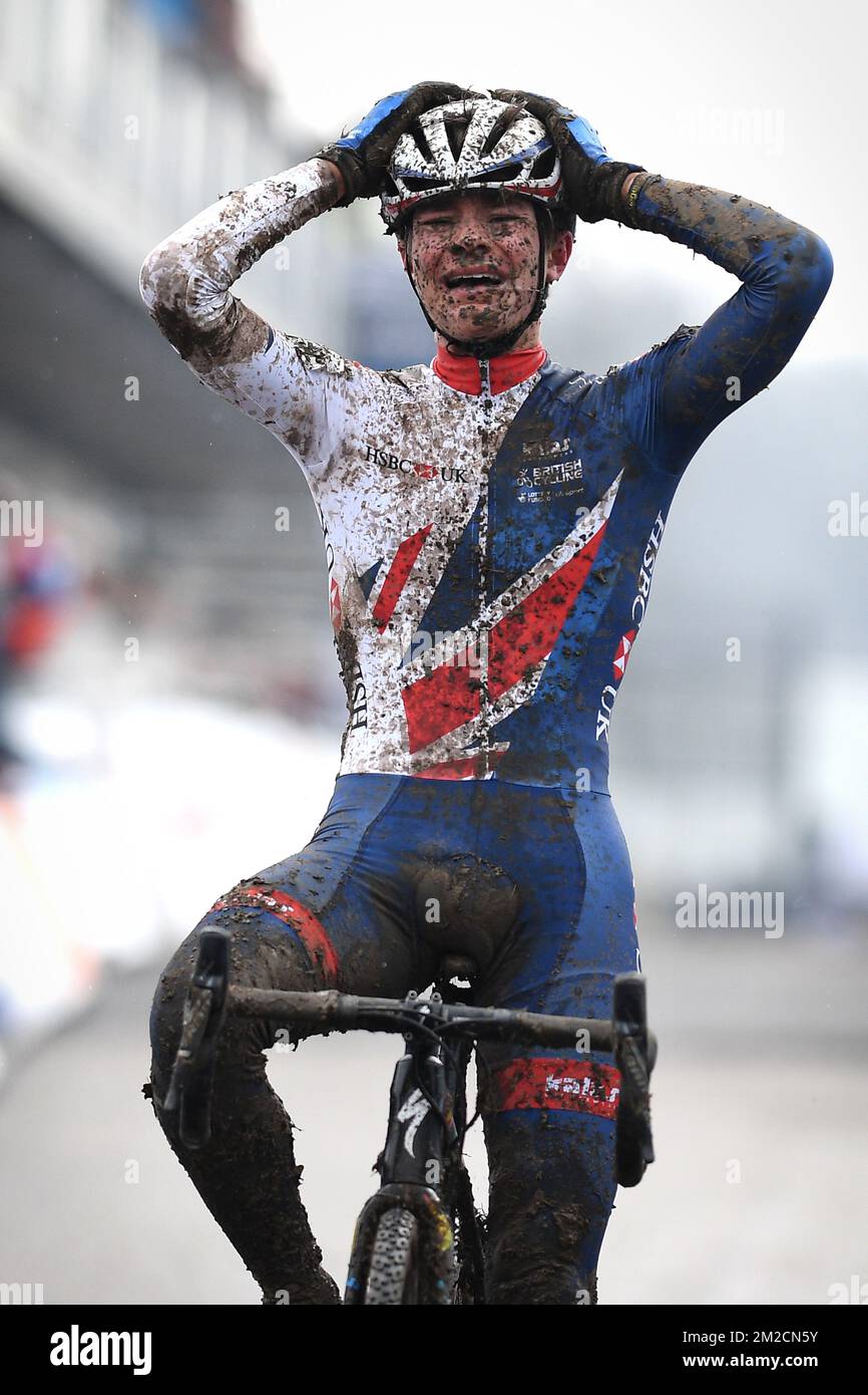 British Ben Tullet celebrates as he crosses the finish line to win the ...