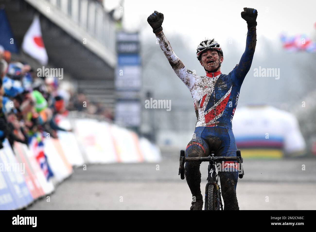 British Ben Tullet celebrates as he crosses the finish line to win the ...
