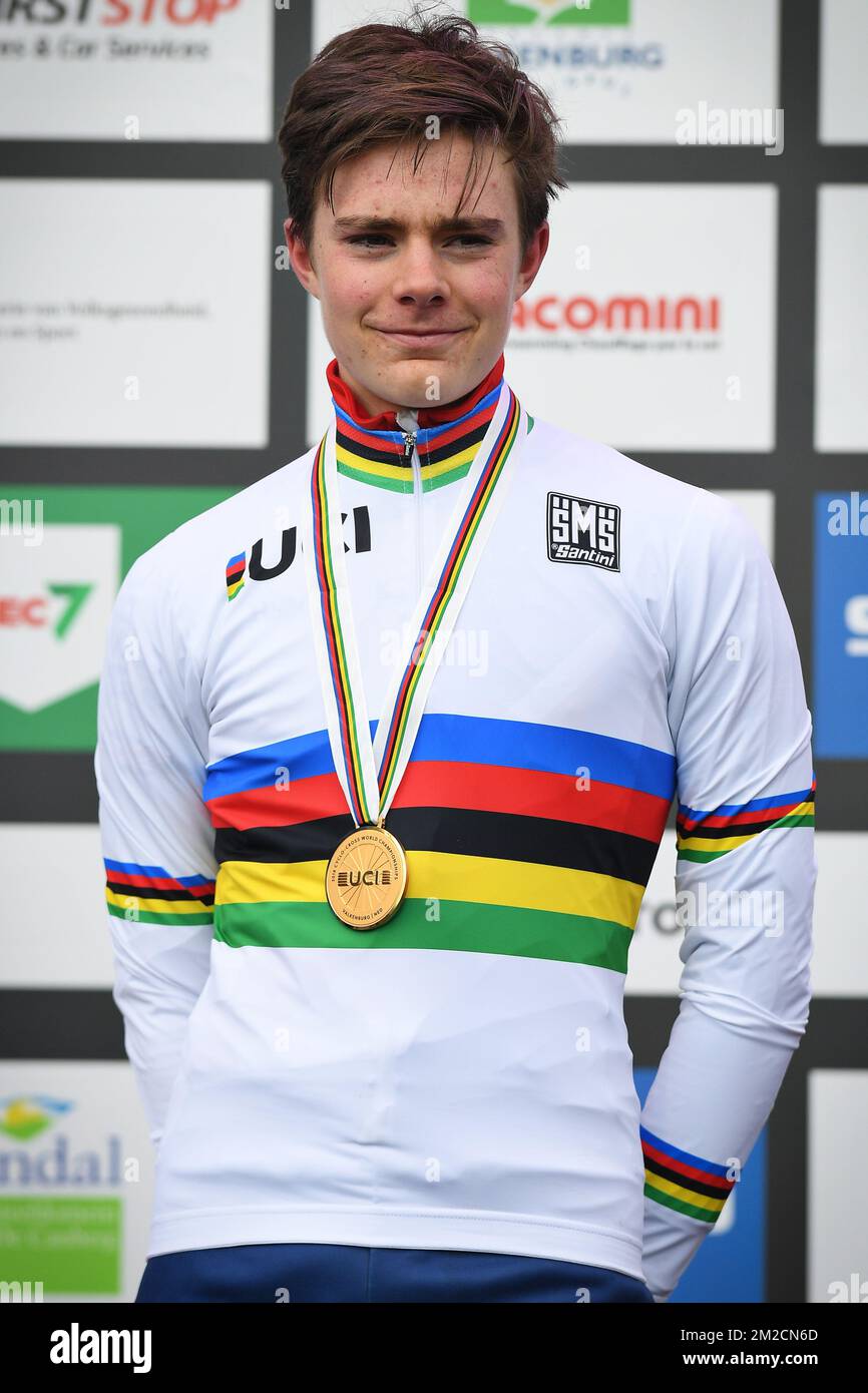 British Ben Tullet celebrates on the podium after winning the Junior ...
