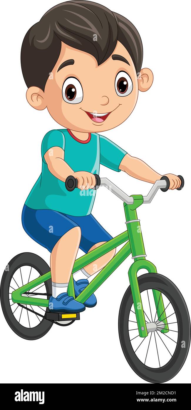 Cute little boy cartoon riding bicycle Stock Vector Image & Art - Alamy
