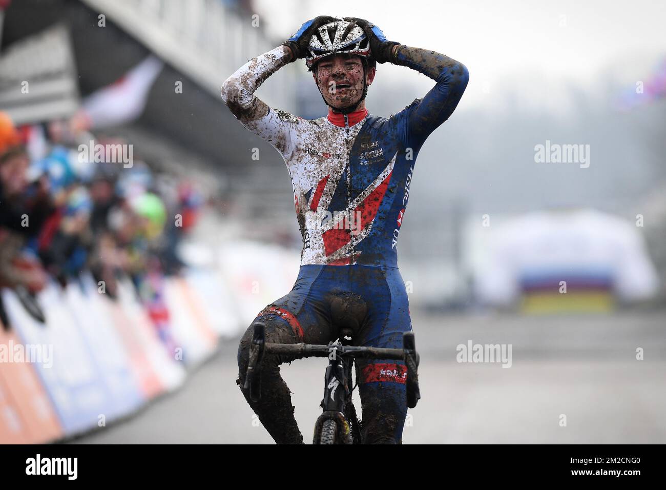 British Ben Tullet celebrates as he crosses the finish line to win the ...
