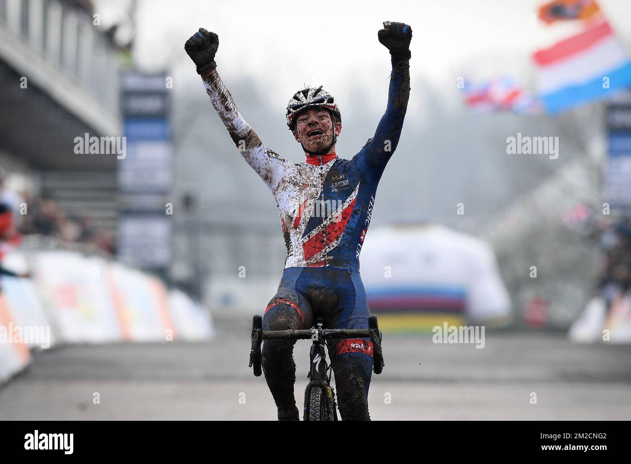 British Ben Tullet celebrates as he crosses the finish line to win the ...