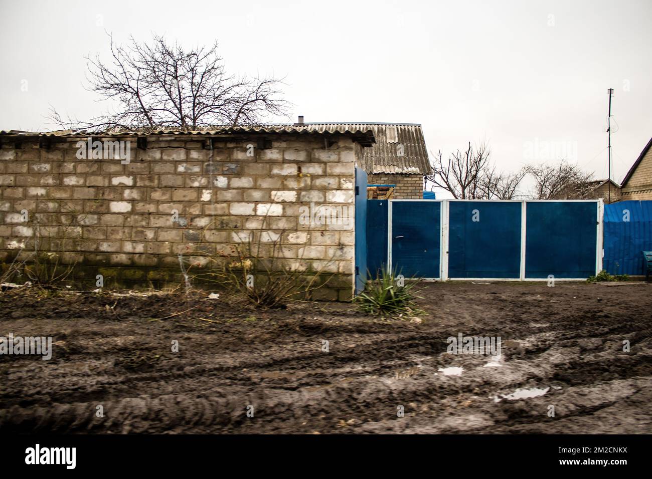 Cityscape of the destroyed village of Terny in the Donbass in Ukraine ...
