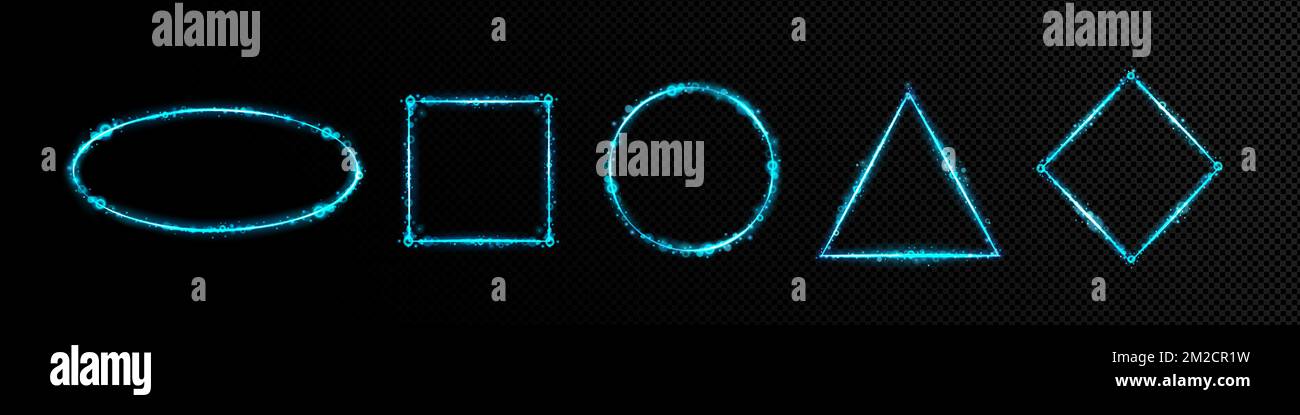 Set of luminous blue neon frames png isolated on transparent background ...