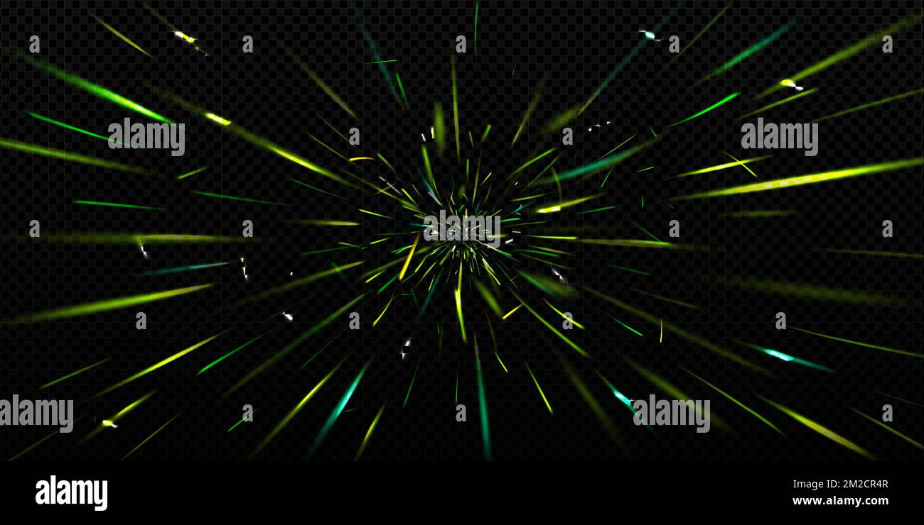 Sparks in motion with blur, speed light effect. Flare with green lines ...