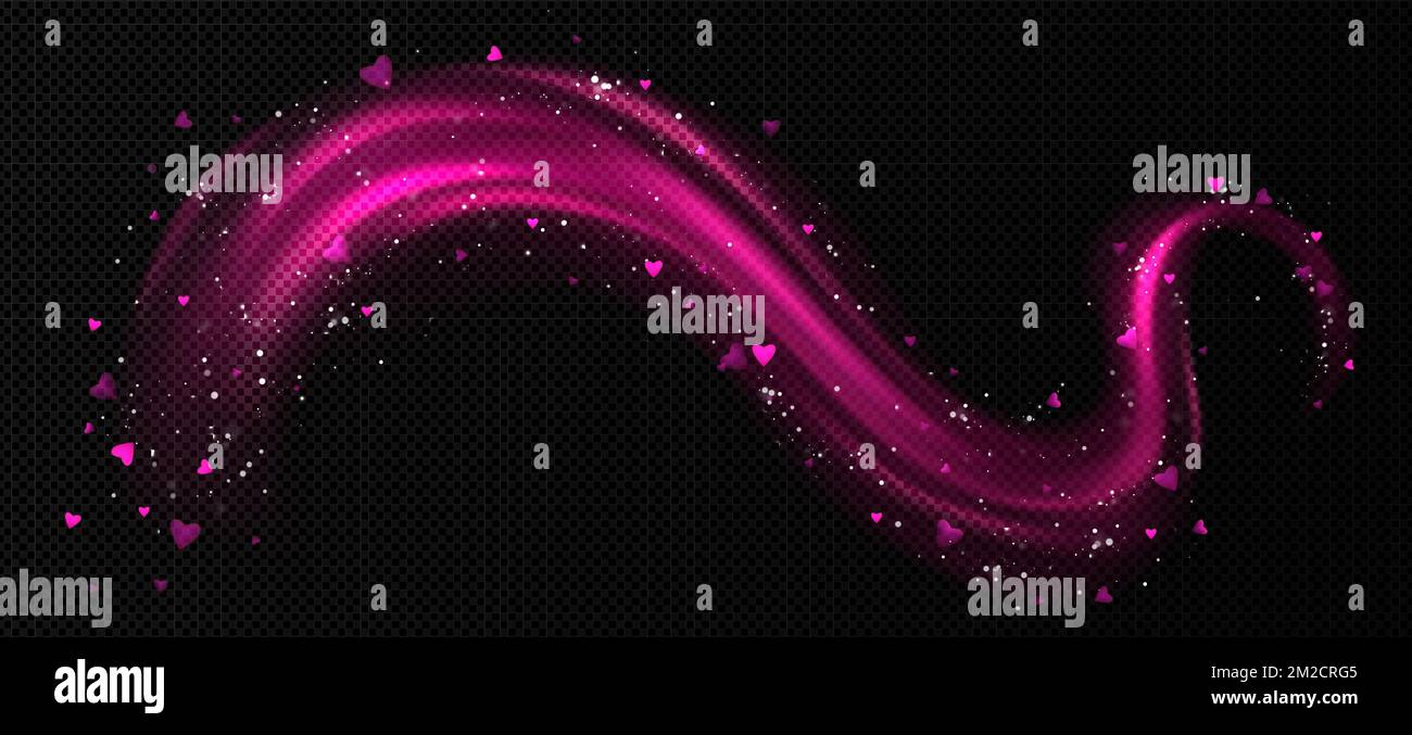 Abstract pink swirl with heart shape leaves and shimmering sparkles ...