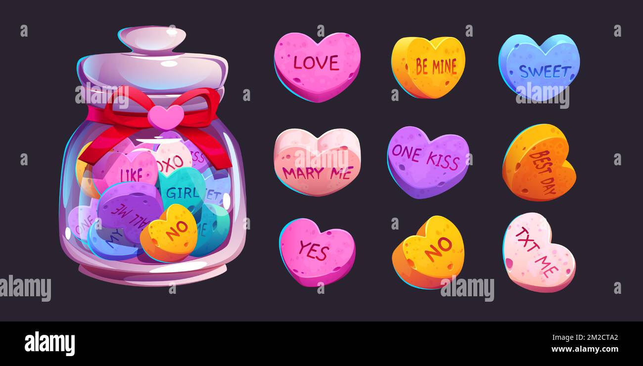 Glass jar with colorful hearts set isolated on black background ...