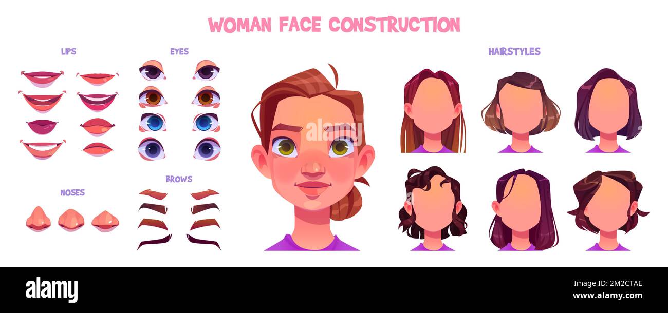 Woman face construction set. Avatar generator with different female ...