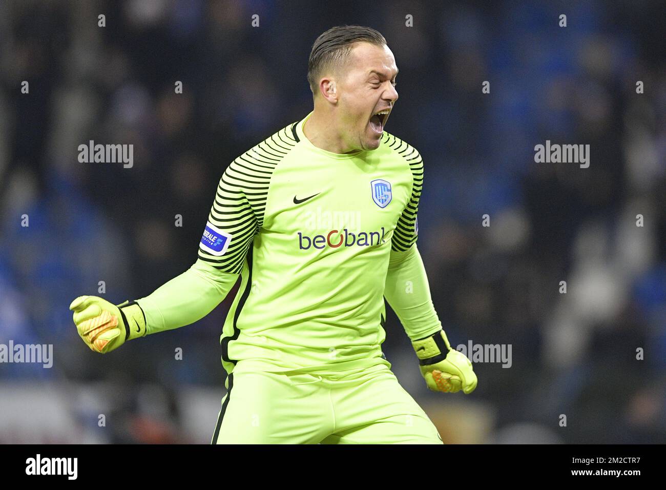 Genk's goalkeeper Danny Vukovic celebrates after winning a Croky Cup 1/ ...