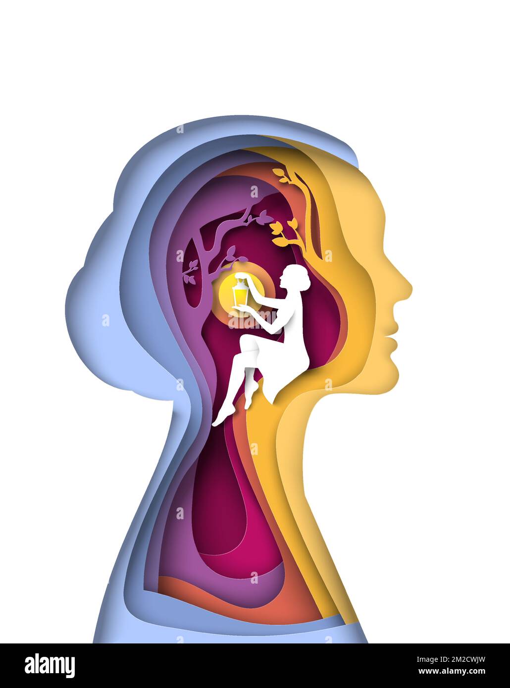 Inner world vector female silhouette inside head Stock Vector Image ...