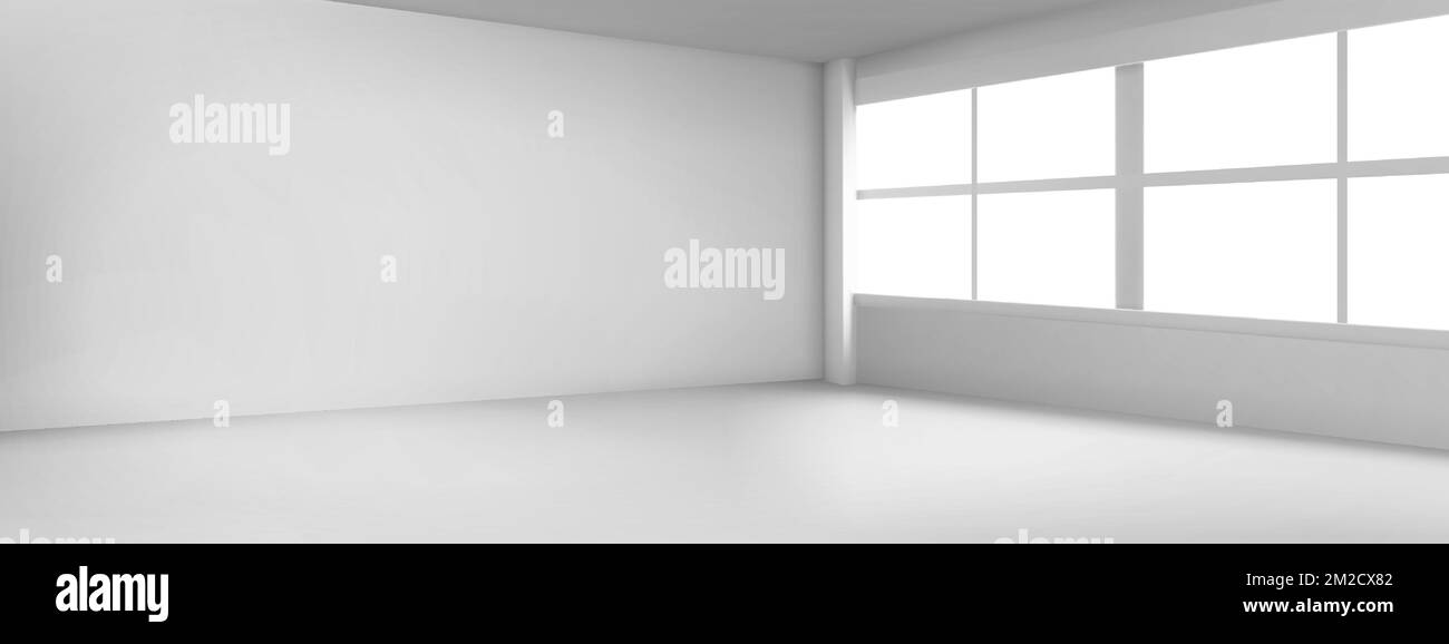 Empty room with large windows. Modern building interior with white ...