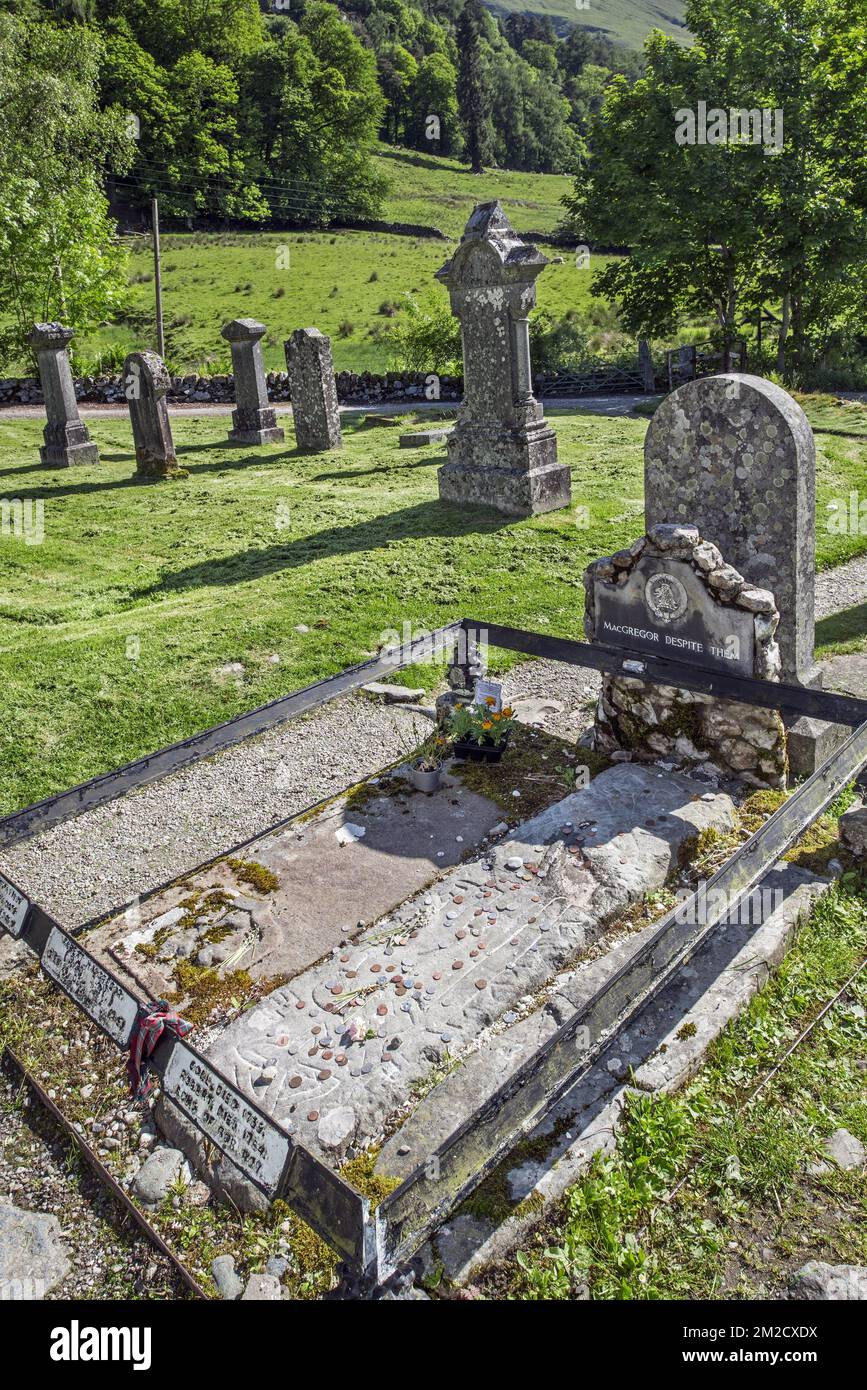 Coins on the graves of Rob Roy MacGregor, his wife Mary and his two ...