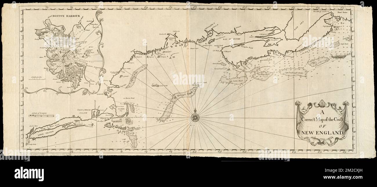 A correct map of the coast of New England , Nautical charts, New ...