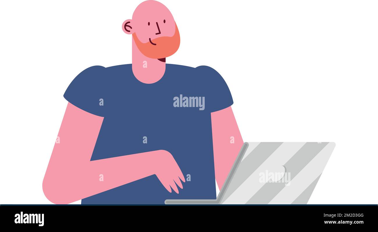 bald man using laptop character Stock Vector Image & Art - Alamy