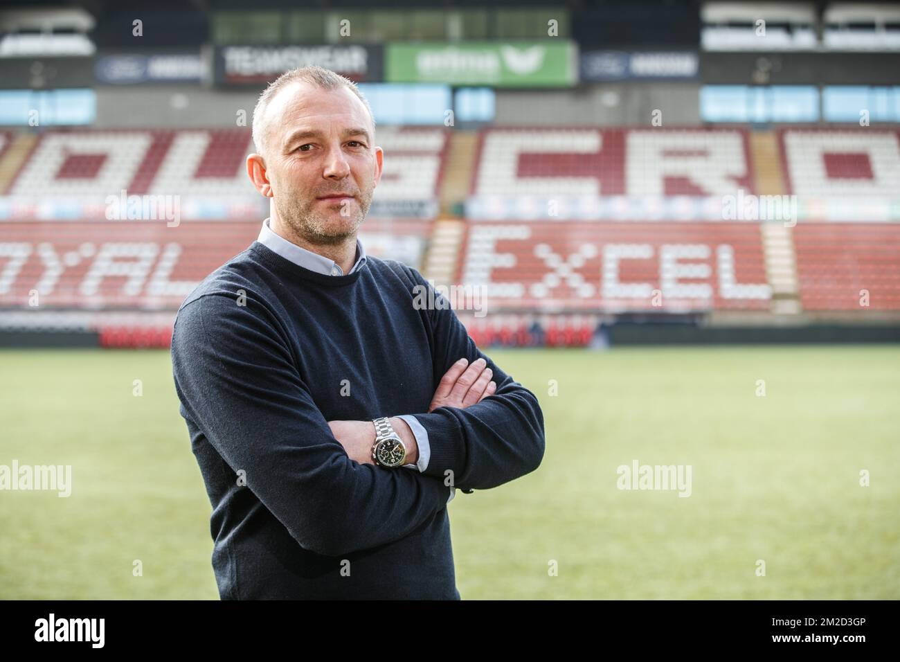 Mouscron's new head coach Frank Defays poses for the photographer at a ...