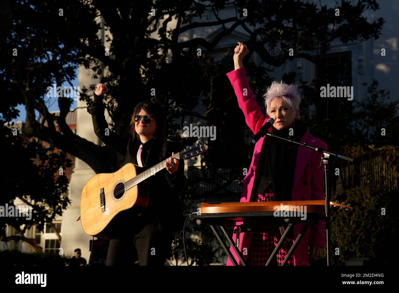 Singer Cyndi Lauper and guitarist Alex Nolan perform in a ceremony with ...
