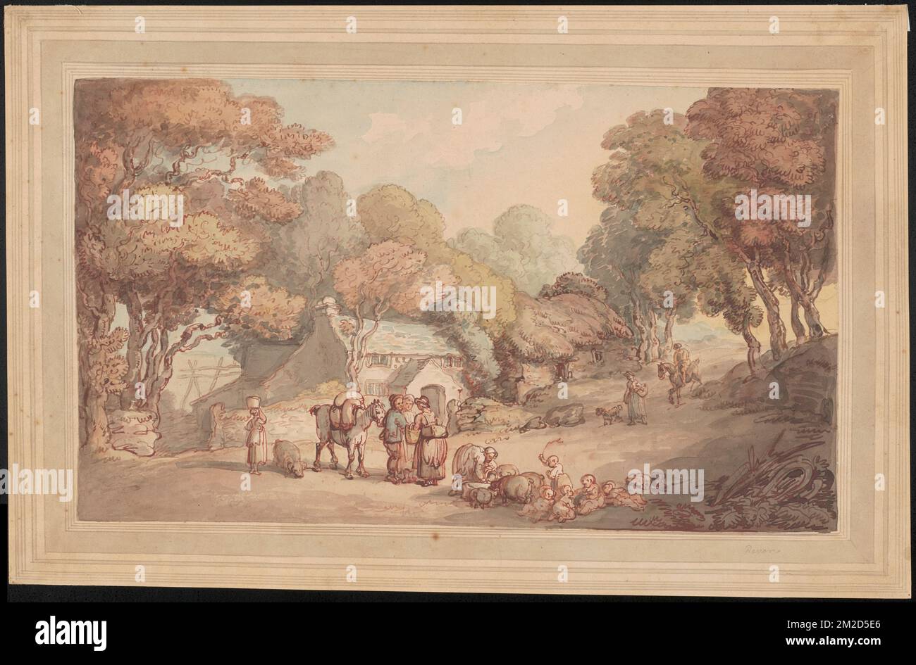 Country scene in Devonshire , Streets, Houses, Swine, Horses. Thomas ...