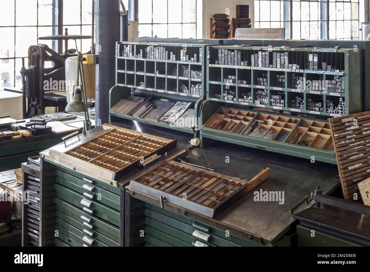 Type case in composing room at printing business, technology for ...