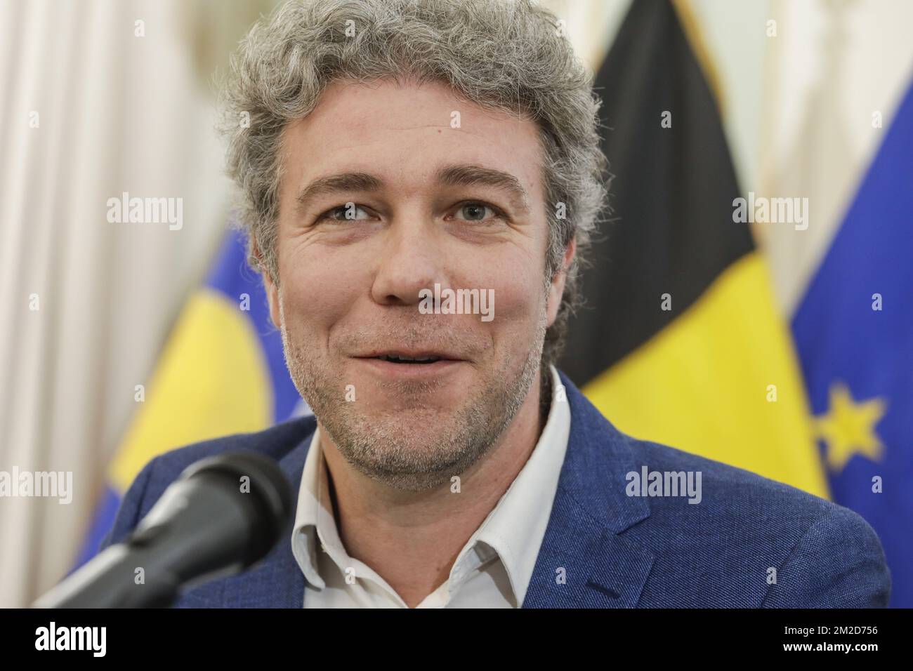 Ecolo's Alain Maron pictured during a press conference to present the ...