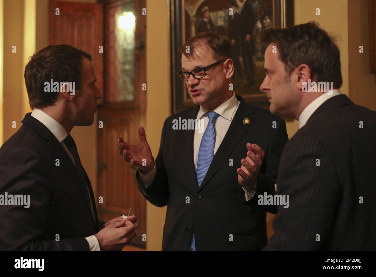 President of France Emmanuel Macron, Finland Prime Minister Juha Sipila ...
