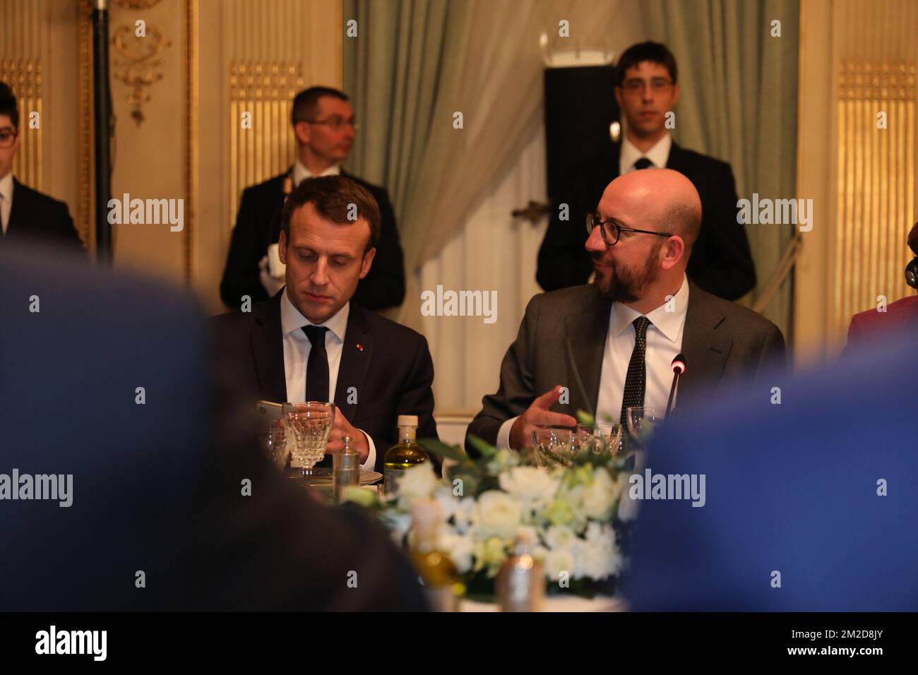 President of France Emmanuel Macron and Belgian Prime Minister Charles ...
