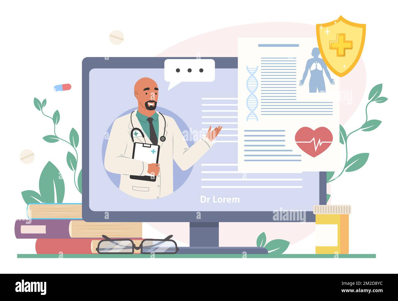 Online doctor on pc screen vector illustration Stock Vector Image & Art ...