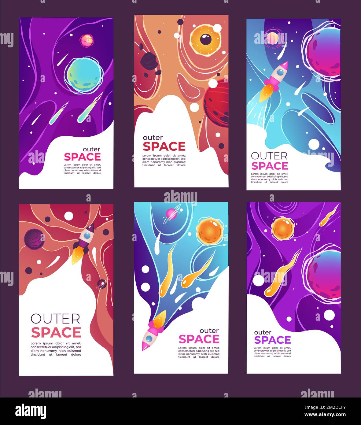 Outer space and universe covers with planets and rockets Stock Vector ...