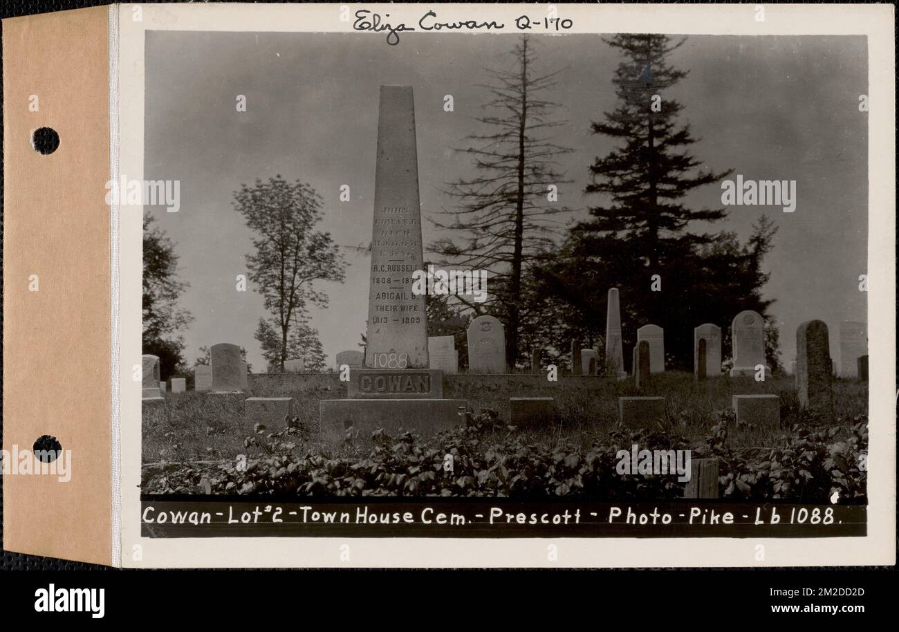 Cowan - Russell, Town House Cemetery, lot 2, Prescott, Mass., ca. 1930 ...