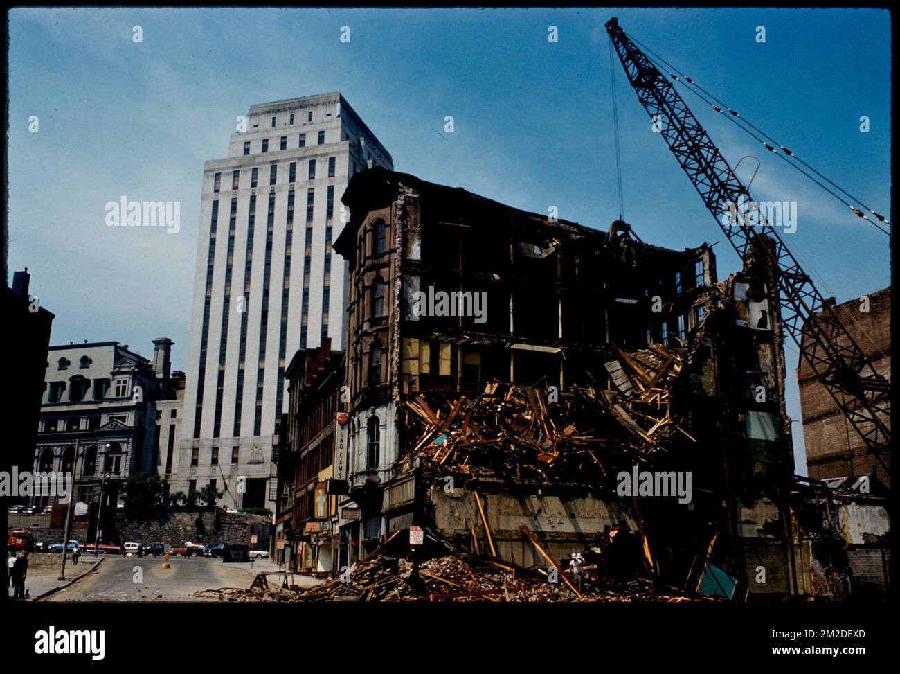 Crane and partly demolished building, Boston , Demolition, Hoisting ...