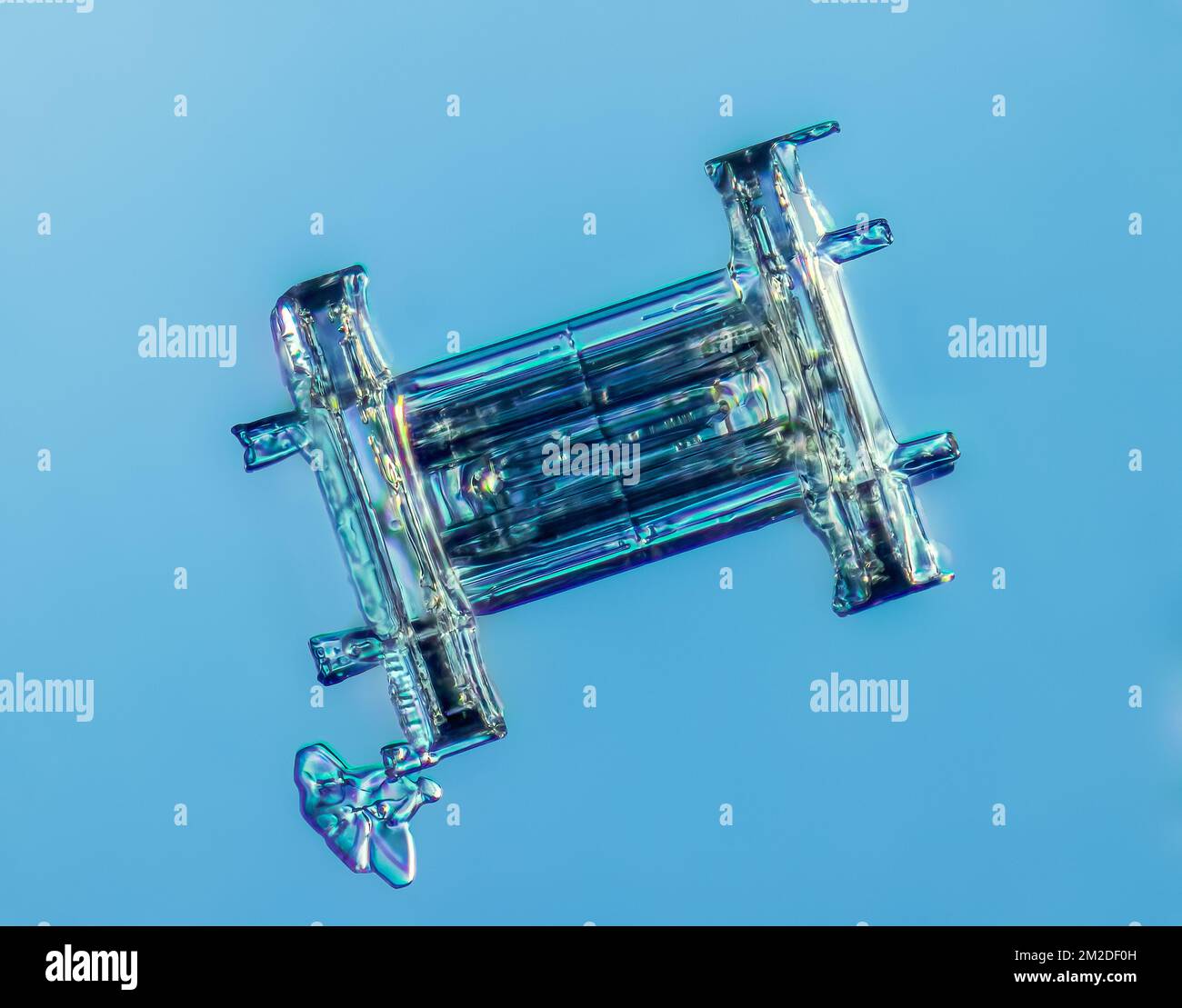 Real column snowflake at high magnification. Macro photo of small ...