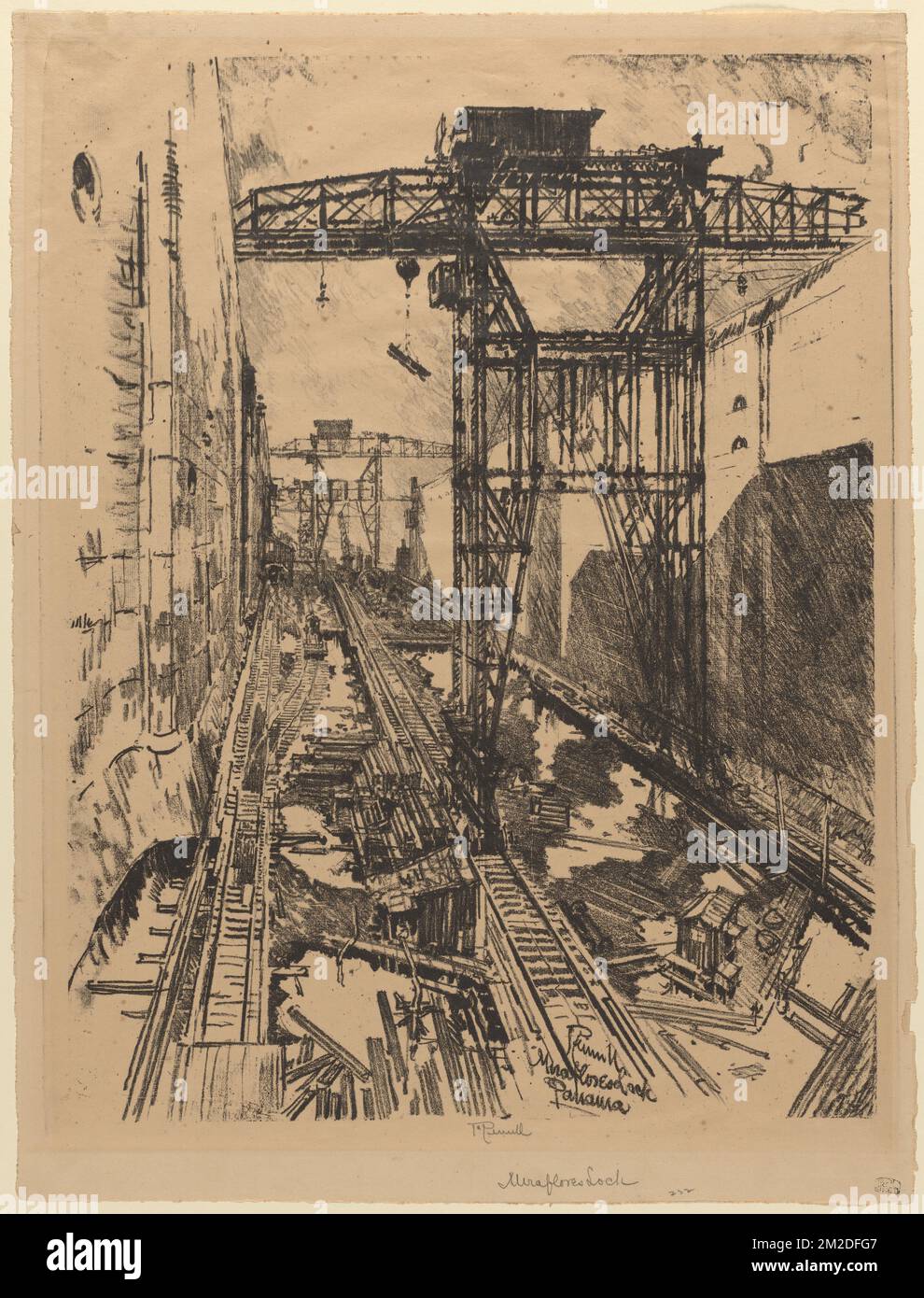 Cranes at Miraflores , Canal construction, Railroad tracks, Hoisting ...